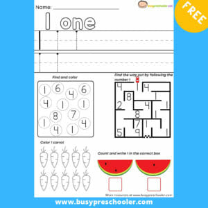 LEARNING THE NUMBER 1 WORKSHEET - BusyPreschooler.com