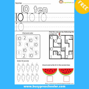 LEARNING THE NUMBER 10 WORKSHEET - BusyPreschooler.com