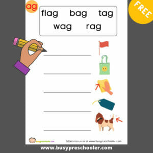 FREE "ag" WORD FAMILY WORKSHEET - BusyPreschooler.com