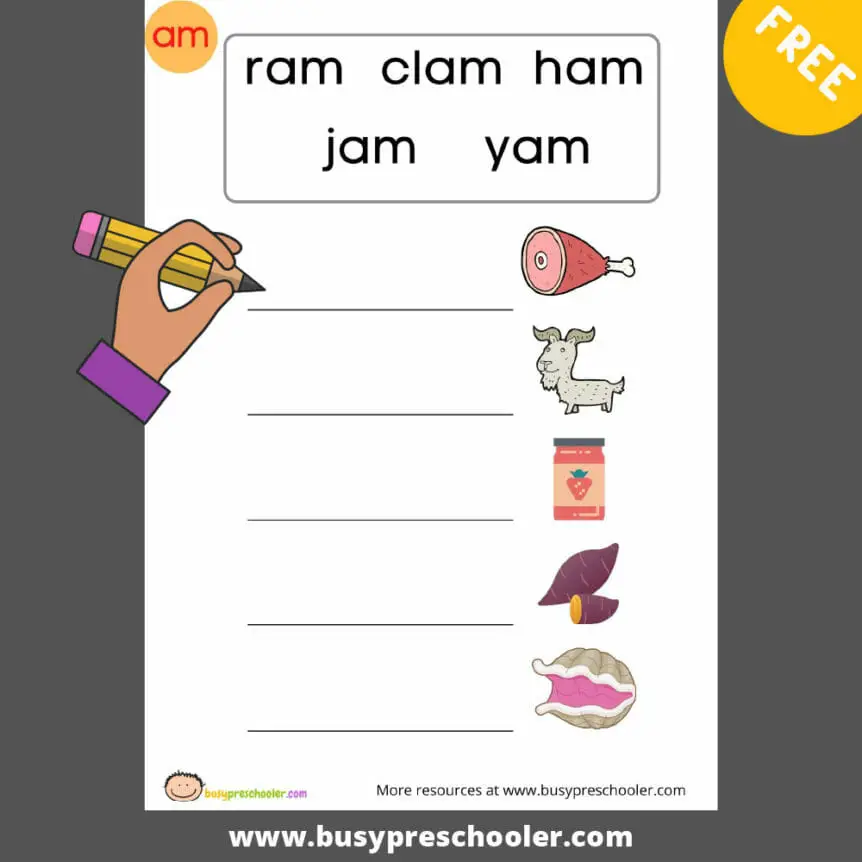 FREE "am" WORD FAMILY WORKSHEET - BusyPreschooler.com