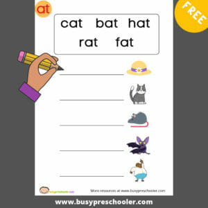 FREE ''at" WORD FAMILY WORKSHEET - BusyPreschooler.com