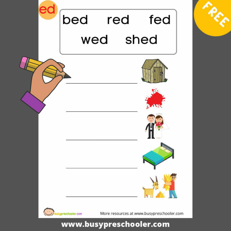 FREE “ed” WORD FAMILY WORKSHEET - BusyPreschooler.com