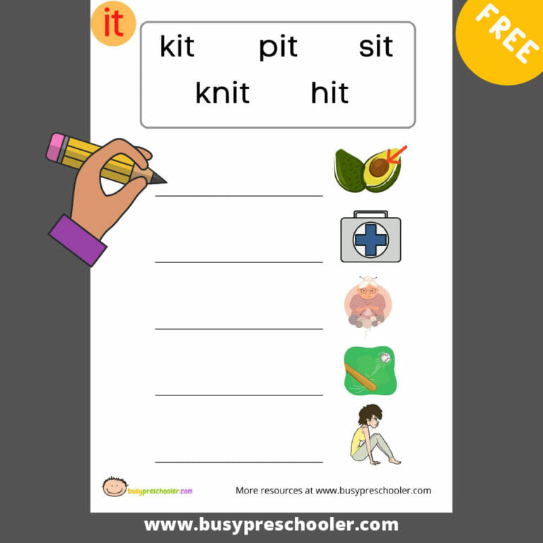 FREE “it” WORD FAMILY WORKSHEET - BusyPreschooler.com