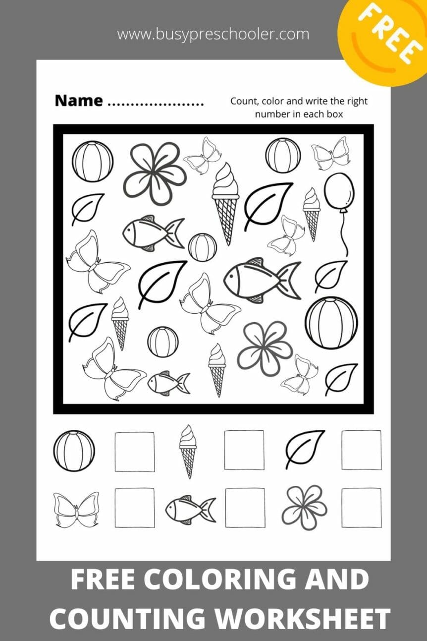 COLORING AND COUNTING WORKSHEET - BusyPreschooler.com