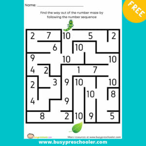 THE NUMBER 10 IDENTIFICATION MAZE - BusyPreschooler.com