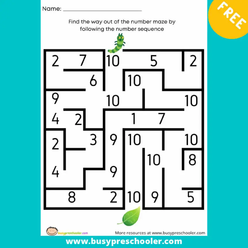 THE NUMBER 10 IDENTIFICATION MAZE - BusyPreschooler.com