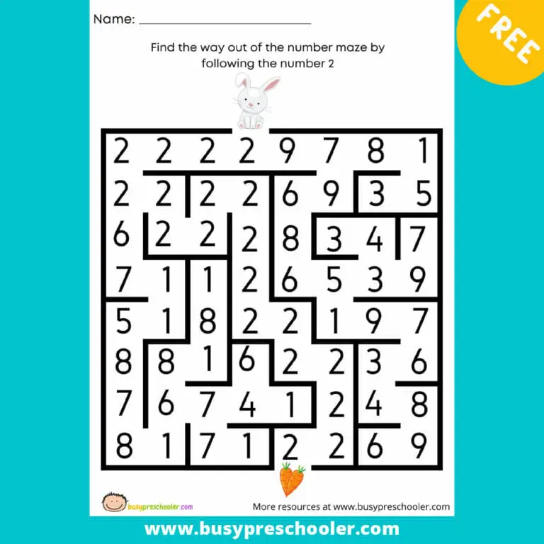 THE NUMBER 2 IDENTIFICATION MAZE - BusyPreschooler.com