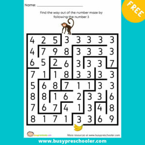 THE NUMBER 3 IDENTIFICATION MAZE - BusyPreschooler.com