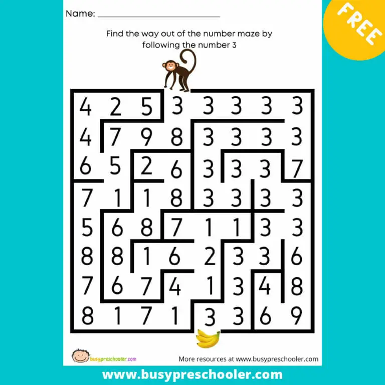 THE NUMBER 3 IDENTIFICATION MAZE - BusyPreschooler.com