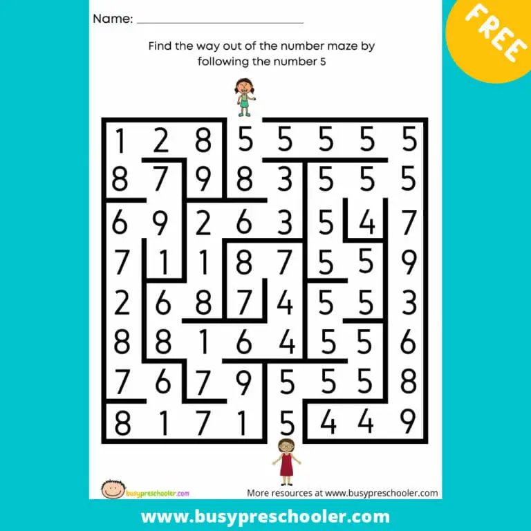 THE NUMBER 5 IDENTIFICATION MAZE - BusyPreschooler.com