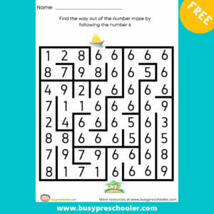 THE NUMBER 6 IDENTIFICATION MAZE - BusyPreschooler.com