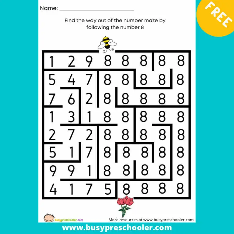 THE NUMBER 8 IDENTIFICATION MAZE - BusyPreschooler.com