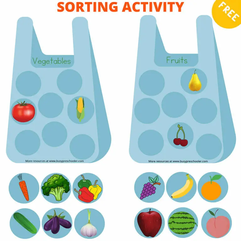 FRUIT AND VEGETABLE FOOD SORTING ACTIVITY - BusyPreschooler.com