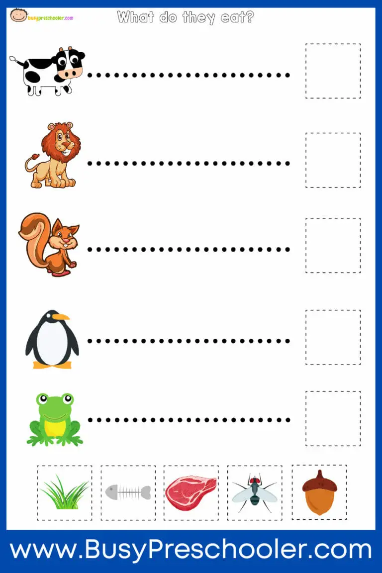 WHAT DO THEY EAT - FOOD MATCHING WORKSHEET 2 - BusyPreschooler.com