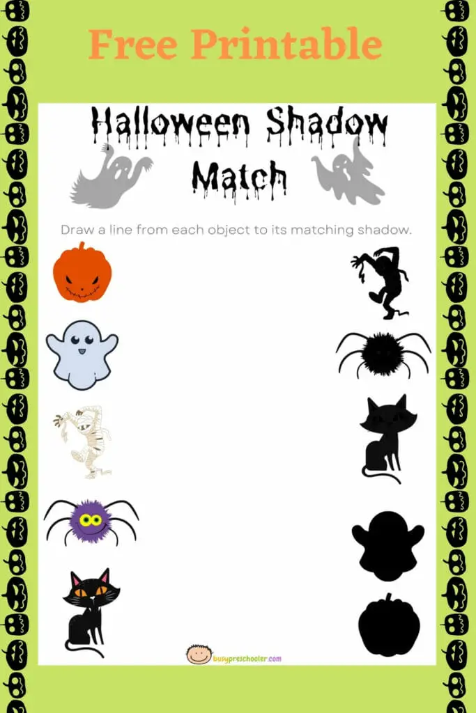 FREE HALLOWEEN SHADOW MATCHING WORKSHEET - BusyPreschooler.com