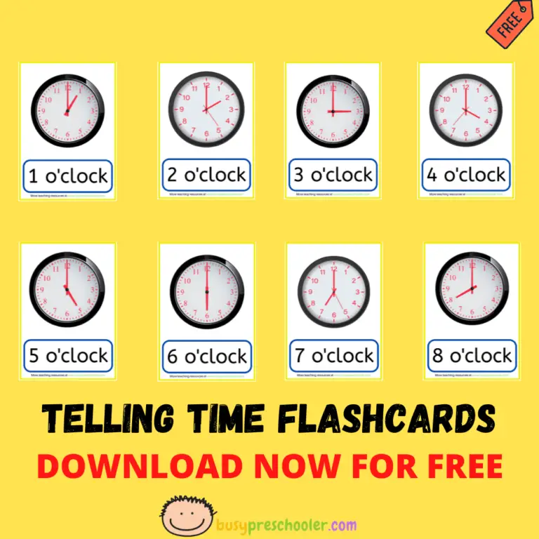 FREE TELLING TIME FLASHCARDS - BusyPreschooler.com