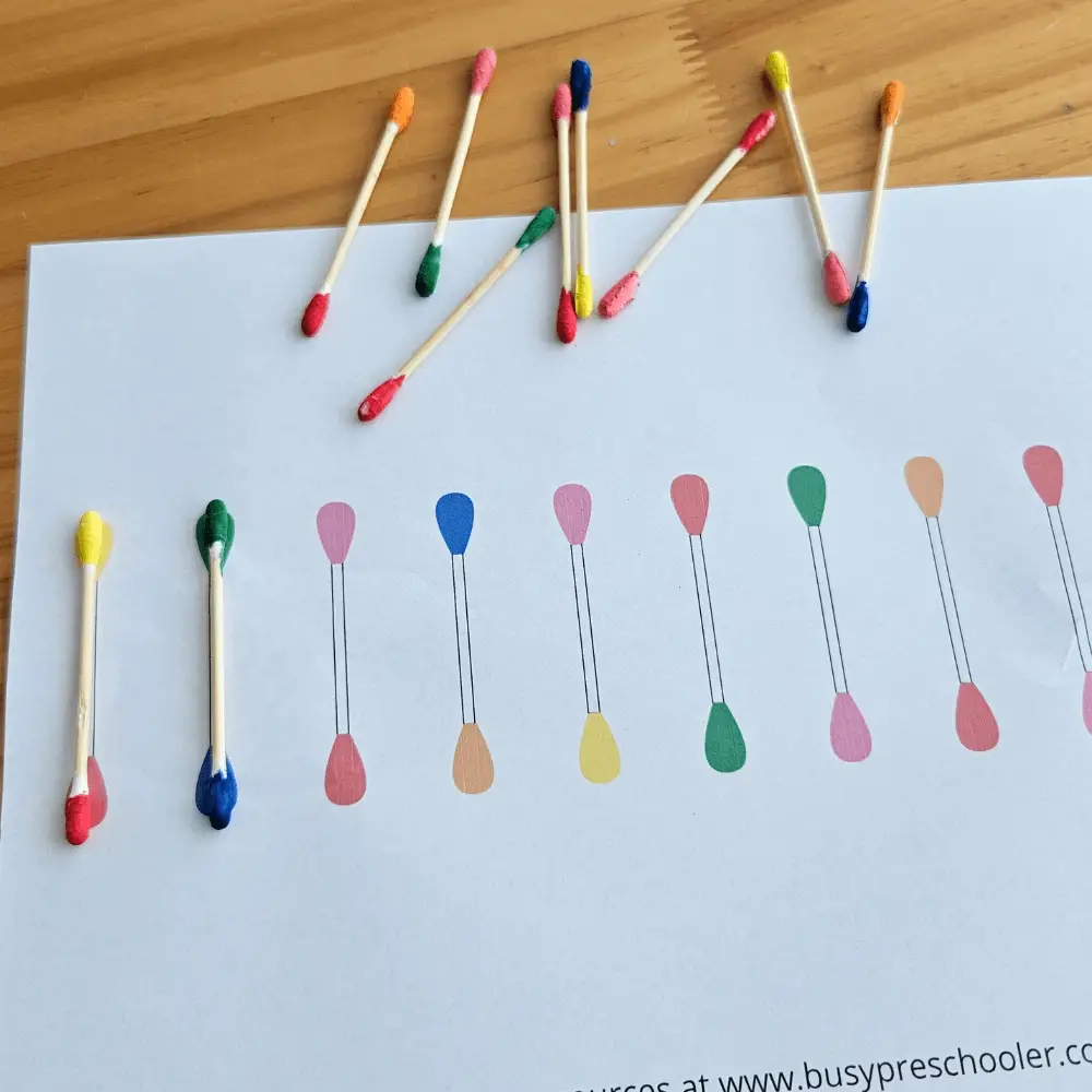 Cotton Swab Color Matching Activity for Kids